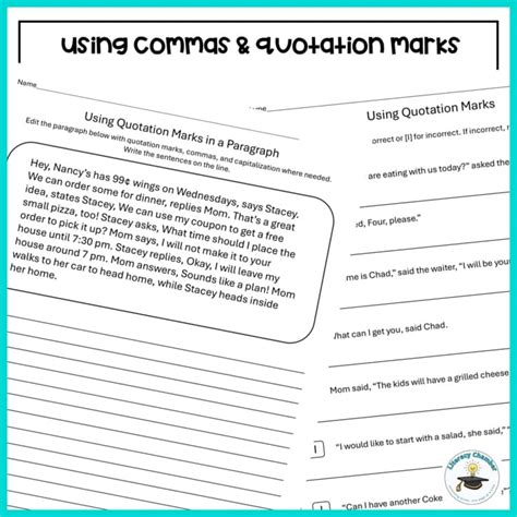 Using Commas And Quotation Marks By Literacy Chamber Tpt