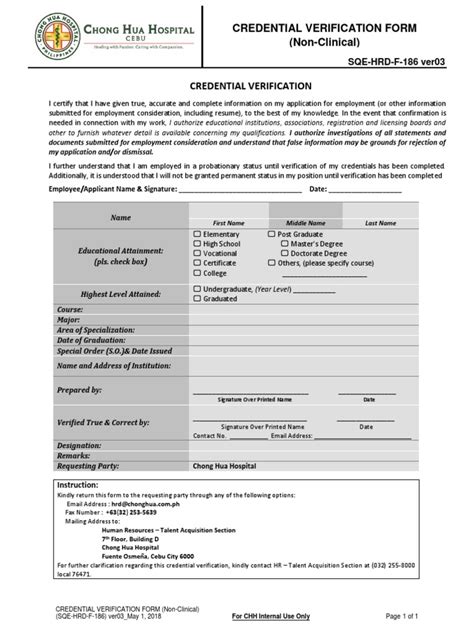 Credential Verification Form Non Clinical Without Signature Page Pdf Credential Academic
