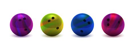 벡터 일러스트 레이 션 현실적인 다채로운 3d 보라색 노란색 진한 파란색 분홍색 볼링 공 큰 설정합니다 투명 한 체크 무늬