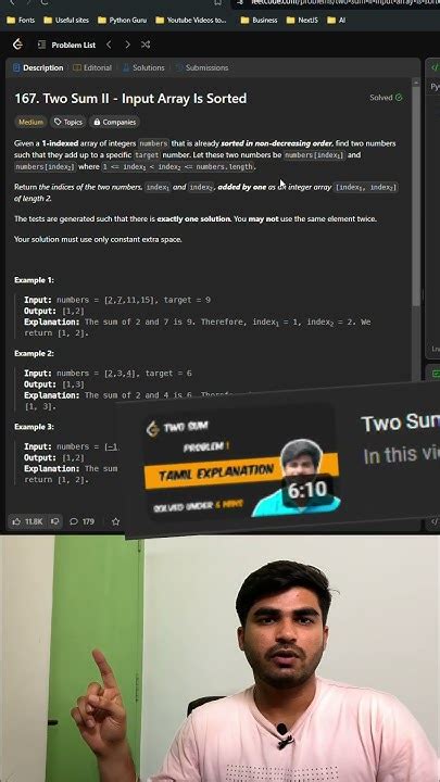 Two Sum 2 Leetcode Problem 167 Tamil Explanation Youtube