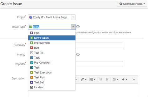 how do i define issue type when creating new issue