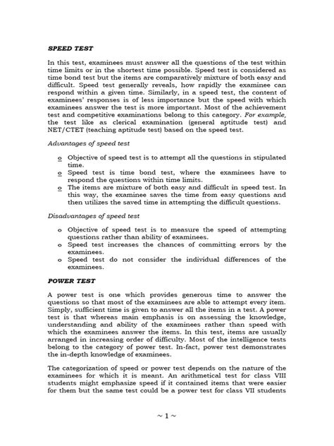 Unit Vi Speed And Power Tests Pdf Neuroscience Cognitive Psychology