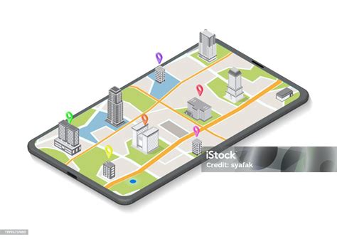 Isometric Gps Navigation Concept Gps Tracking Map Stock Illustration