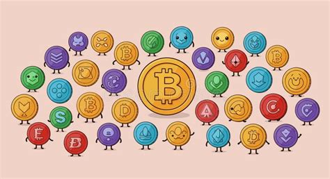 Cute Cryptocurrency Coin Characters With Bitcoin Stock Vector