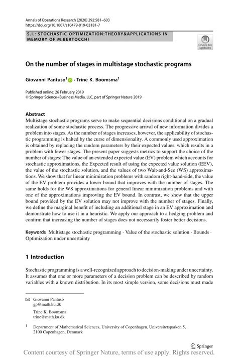 On The Number Of Stages In Multistage Stochastic Programs Request Pdf