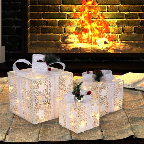 Paquete De 3 Cajas De Regalo Iluminadas De Navidad Decoraciones