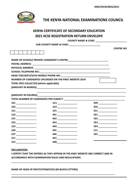 2021 Kcse Registration Return Envelops Pdf Written Communication