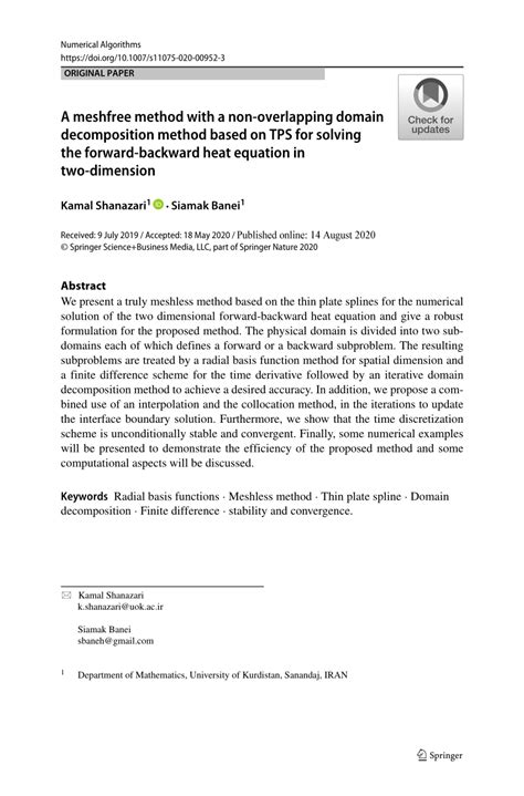 Pdf A Meshfree Method With A Non Overlapping Domain Decomposition Method Based On Tps For