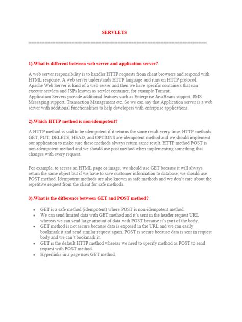 Servlet Interview Questions Pdf Web Server Internet And Web