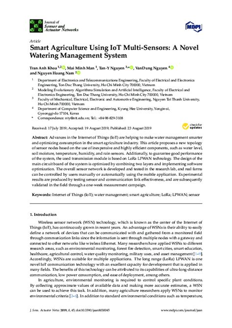 Pdf Smart Agriculture Using Iot Multi Sensors A Novel Watering Management System