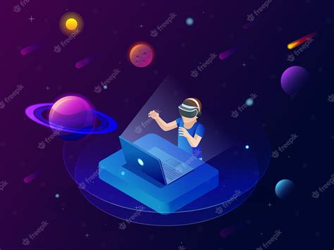Premium Vector Isometric Virtual Reality Concept A Boy In Virtual