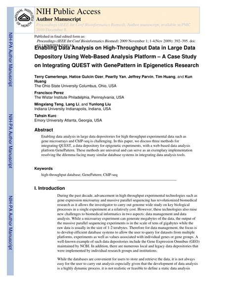 Pdf Enabling Data Analysis On High Throughput Data In Large Data Depository Using Web Based