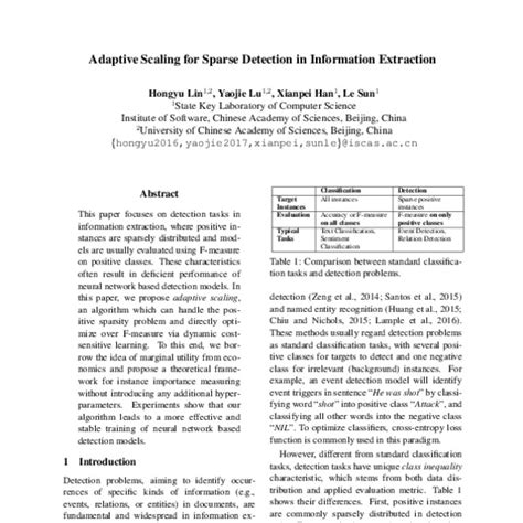 Adaptive Scaling For Sparse Detection In Information Extraction Acl Anthology