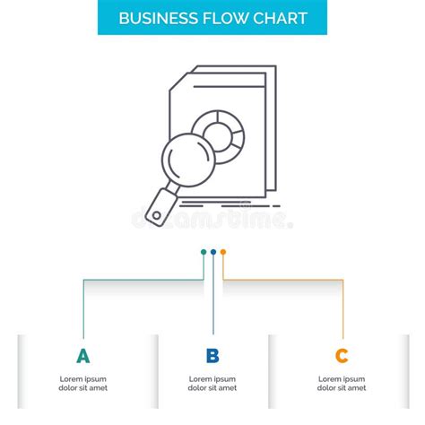 Analysis Data Financial Market Research Business Flow Chart Design With 3 Steps Line Icon