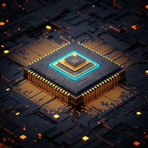 High Tech Microchip With Glowing Circuits Futuristic Processor Artificial Intelligence Computing