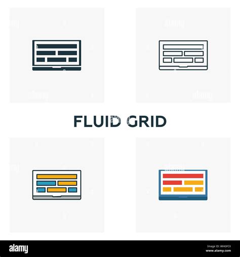Fluid Grid Icon Set Four Elements In Diferent Styles From Design Ui And Ux Icons Collection