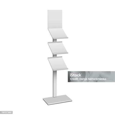 모형 빈 쇼 상자 전단지 홀더 전단지 소매 슈퍼마켓 은행 선반 바닥 디스플레이 랙 모의 고개 흰색 배경 격리에 3d 설계 준비 완료 제품 광고 벡터 0명에 대한 스톡 벡터