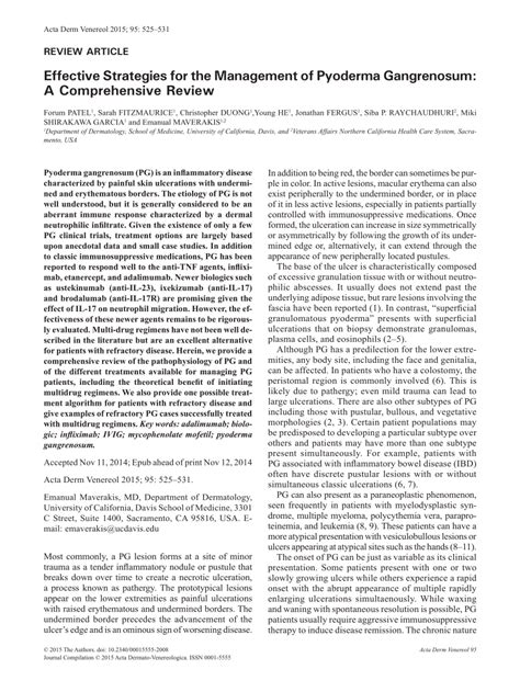 Pdf Effective Strategies For The Management Of Pyoderma Gangrenosum A Comprehensive Review