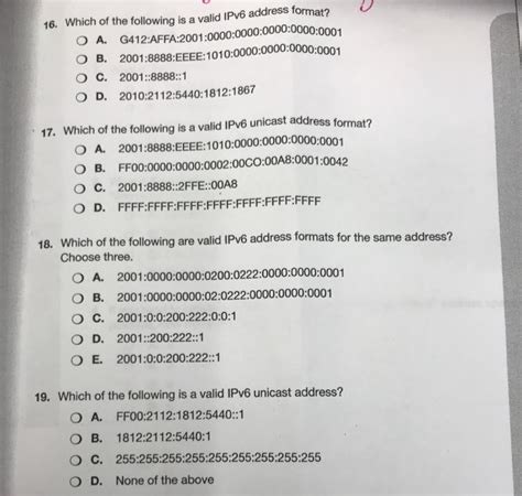 Solved Which Of The Following Is A Valid IPv Address Chegg Com