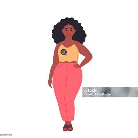 성별 대명사 핀을 가진 젊은 캐릭터 그녀 그 그들 논바이너리 성 중립 운동 Lgbtq 커뮤니티 손으로 그린 벡터 일러스트 레이 션 만화에 대한 스톡 벡터 아트 및 기타