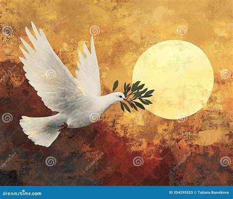 A White Dove Carrying An Olive Branch Flying Against The Backdrop Of A