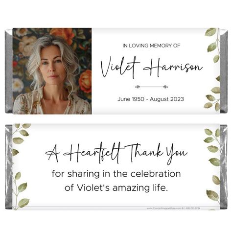 In Loving Memory Photo Green Leaves Candy Bar Wrapper Candy Wrapper Store