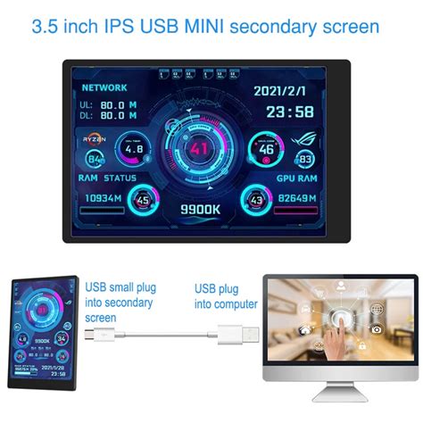 3 5 Inch IPS Type C Secondary Screen Computer CPU GPU RAM HDD MonitorUSB Display For Freely