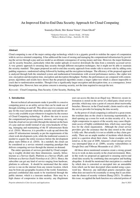pdf an improved end to end data security approach for cloud computing