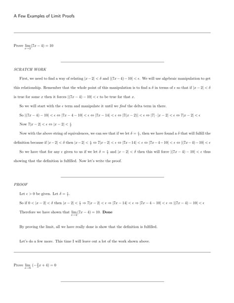 Limit Proof Examples Calculus Epsilon Delta Method