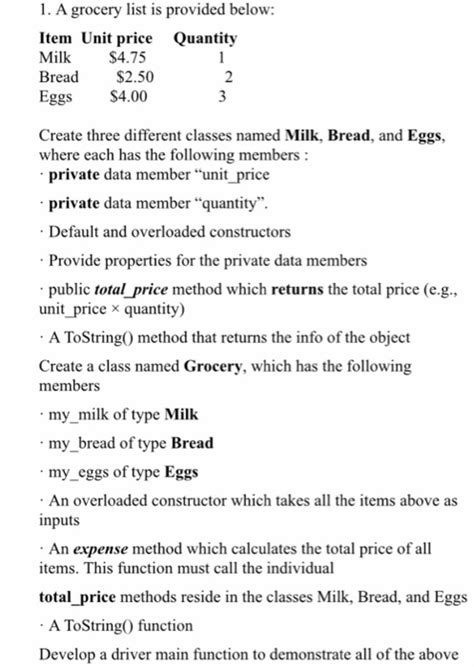 Solved A Grocery List Is Provided Below Create Three