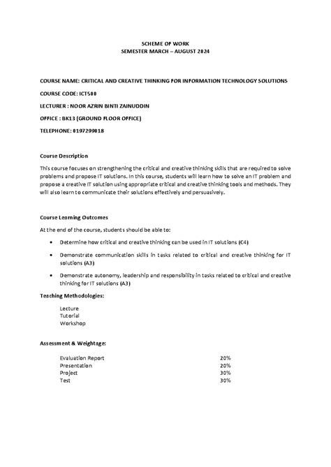 Sow Sow Scheme Of Work Semester March August 2024 Course Name