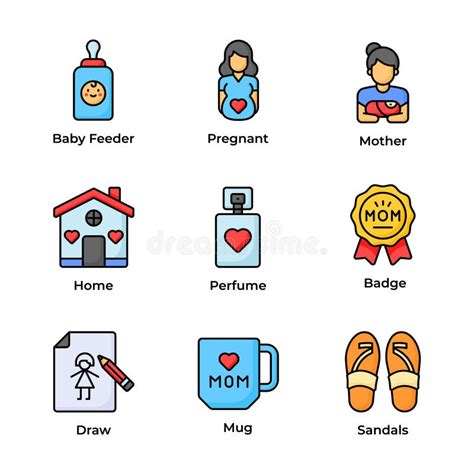 Visually Appealing Mothers Day Icons Set Ready For Premium Use Stock Vector Illustration Of