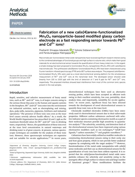 Pdf Fabrication Of New Calix 4 Arene Functionalized Mn3o4 Nanoparticles Based Modified Glassy