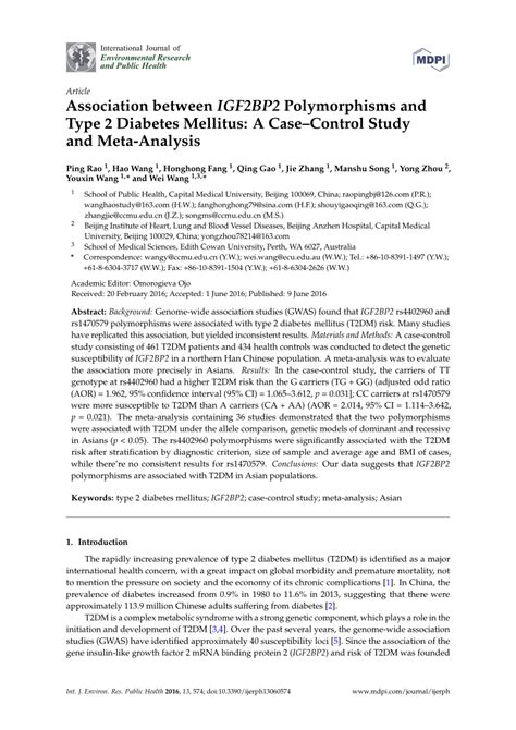 Pdf Association Between Igf2bp2 Polymorphisms And Type 2 Diabetes