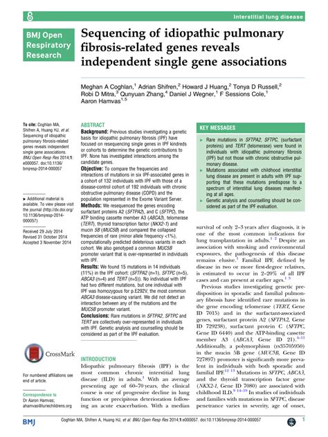 Pdf Sequencing Of Idiopathic Pulmonary Fibrosis Related Genes Reveals