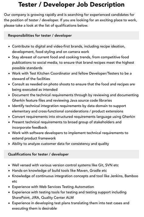 Tester Developer Job Description Velvet Jobs