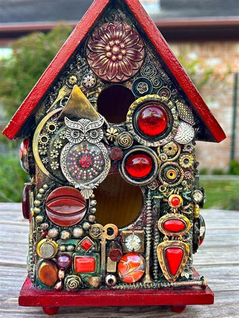 Decorative Art Birdhouse Assemblage Mixed Media Using Found Items