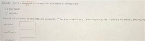 Answered Classify 1 645 Variables Expression Equation Identify The