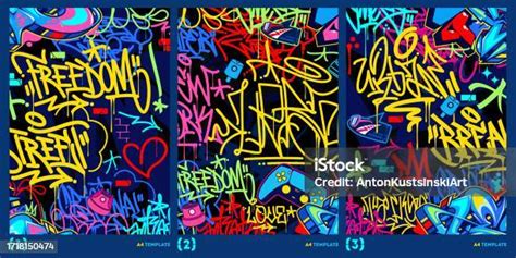 예술적 추상 그래피티 스타일 A4 포스터 벡터 일러스트레이션 아트 템플릿 배경 그래피티에 대한 스톡 벡터 아트 및 기타 이미지
