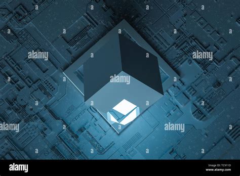 Three Dimensional Rendering Circuit Board And Chip Stock Photo Alamy