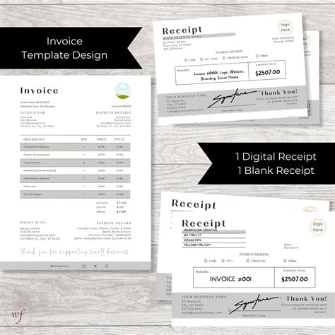 Invoice And Receipt Template Black And White Document Bill Statement