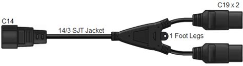 C14 To C19 Splitter Cord 1 Foot Rated 15 Amps 250v Rackmount Pdu