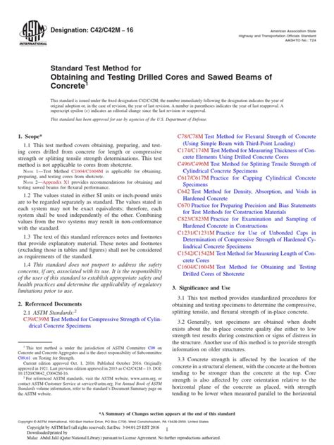 Astm C42m 16 Standard Test Method For Obtaining And Testing Drilled