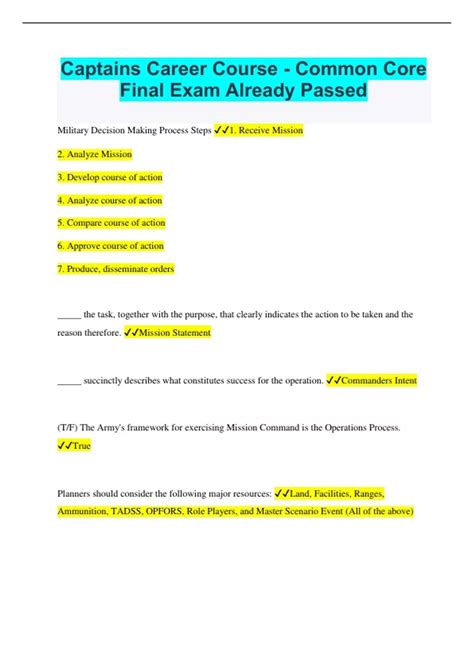 Captains Career Course Common Core Final Exam Already Passed Captains Career Course Common