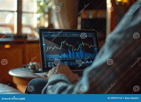 Ai Generative Male Worker With Laptop With Stock Market Chart On Screen Stock Illustration