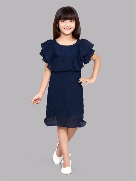 Buy Pink Chick Navy Blue Flutter Sleeve Georgette A Line Dress Dresses For Girls 22393102 Myntra