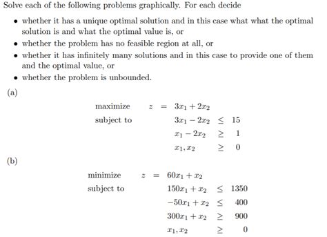 solved solve each of the following problems graphically for