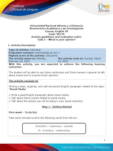 Activity Guide And Evaluation Rubric Unit 2 Task 2 What Is Your Opinion Pdf