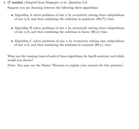 Solved 4 7 Marks Adapted From Dasgupta Et Al Question