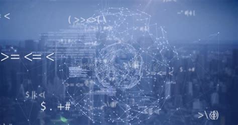 image of symbols computer language and dots forming globes over modern